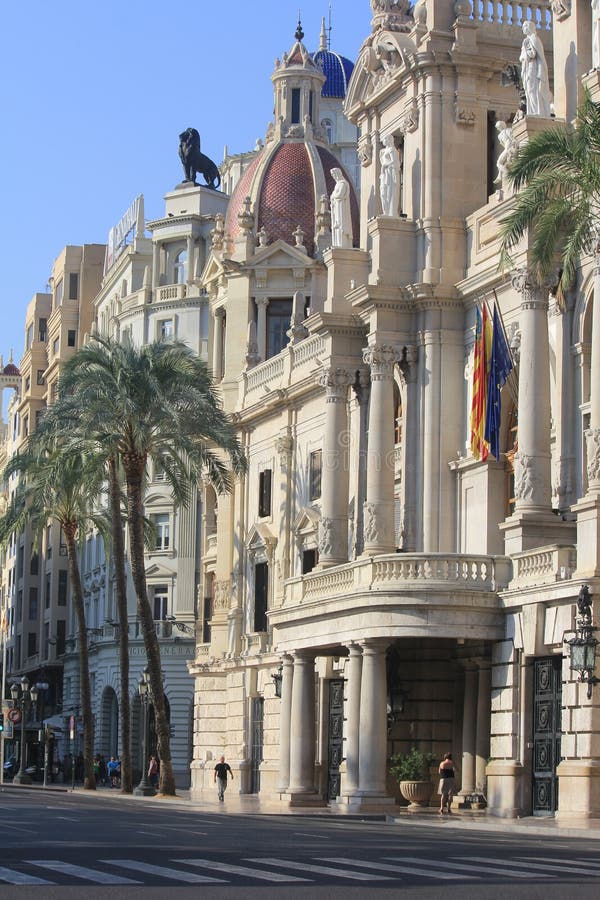 A Facade of the Town Hall Building in Valencia, Spain - Sunny Day ...