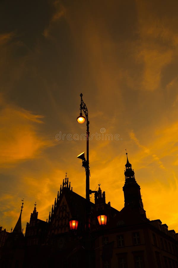 Town Hall in Wroclaw on Background Sunset Sky Stock Photo - Image of ...