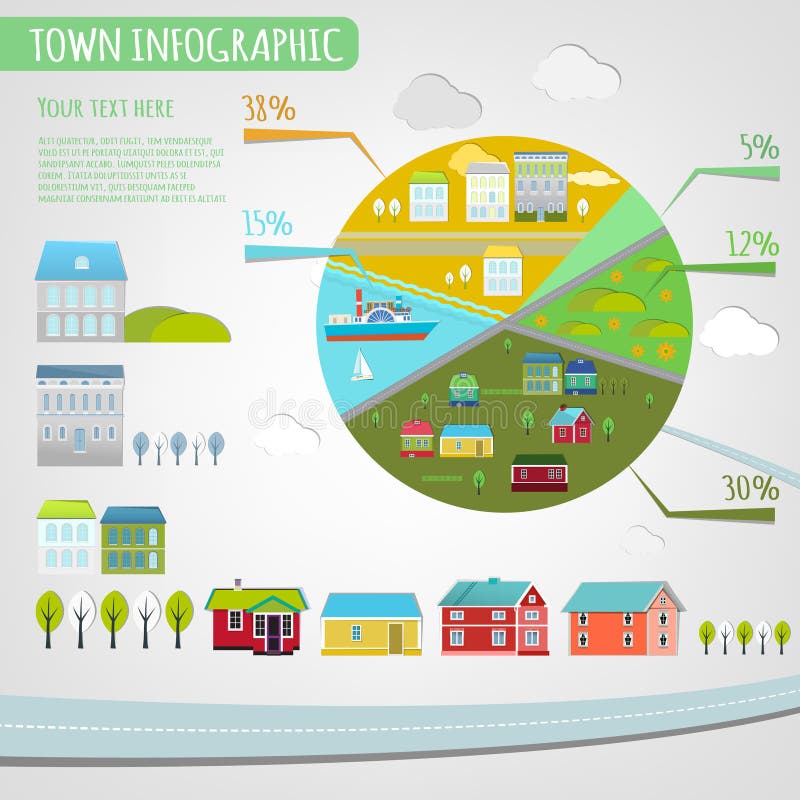 Town infographics stock vector. Illustration of city - 56524419