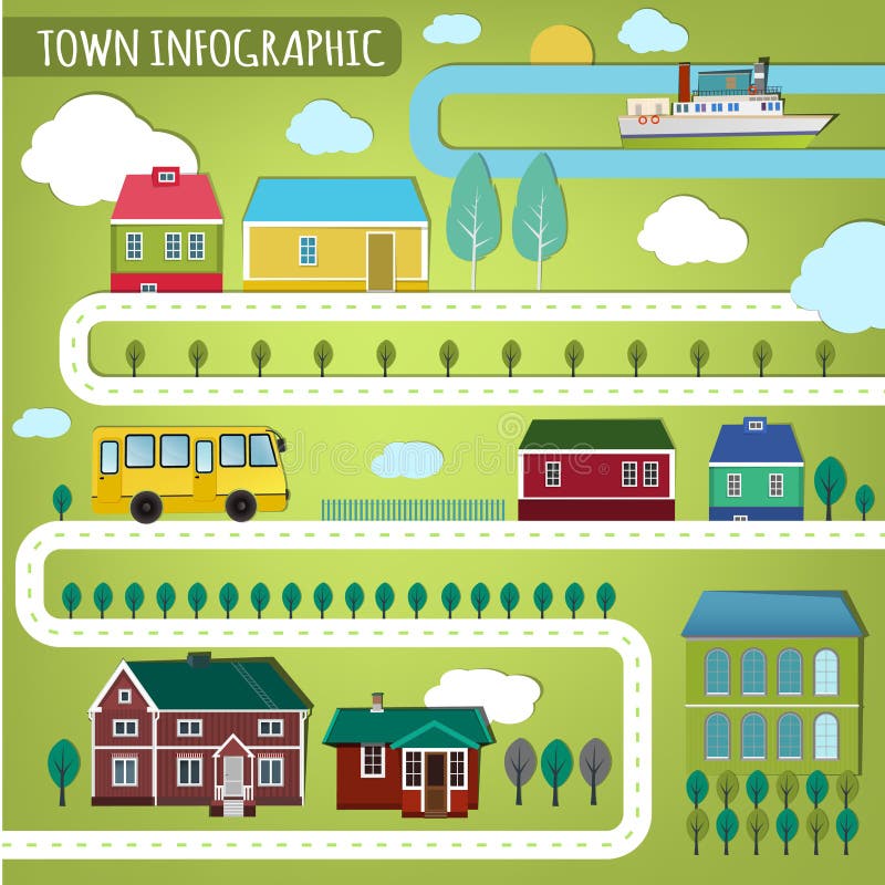 Town infographics stock vector. Illustration of architecture - 56524400