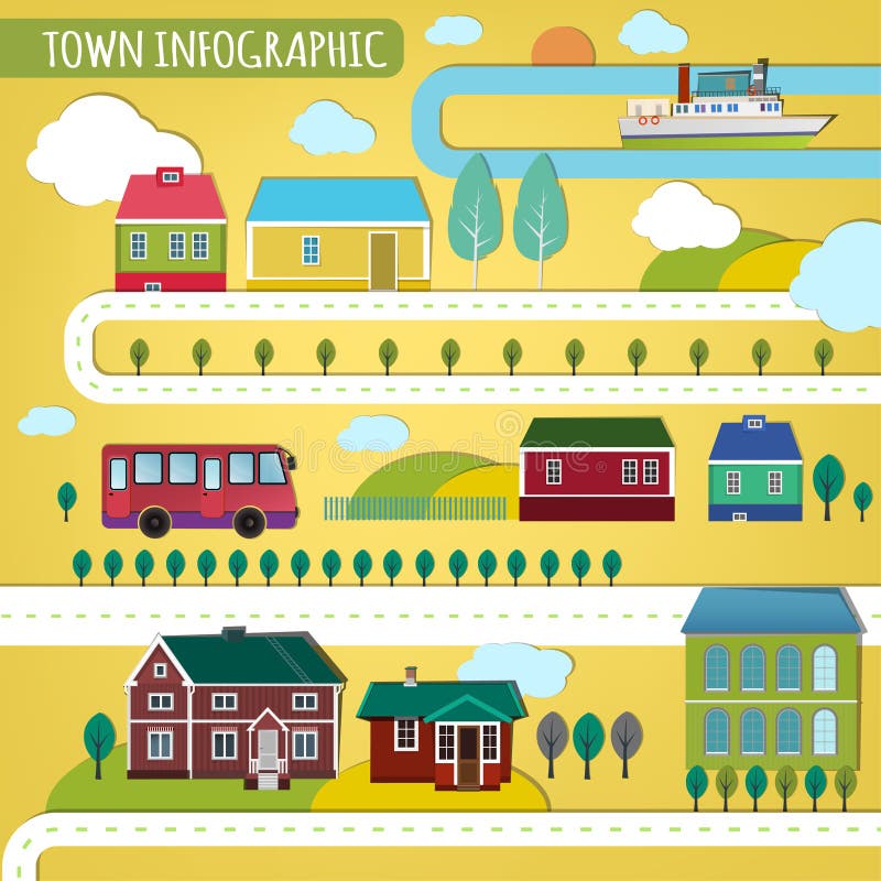 Town infographics stock vector. Illustration of shop - 56524411