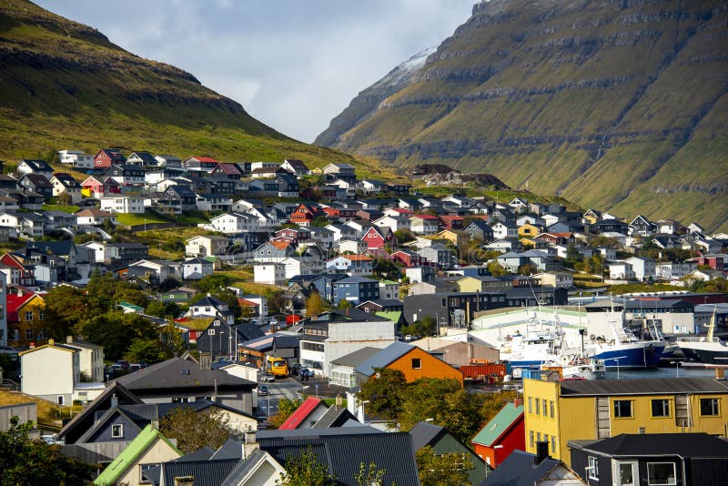 Town of Klaksvik stock image. Image of green, colorful - 382570389