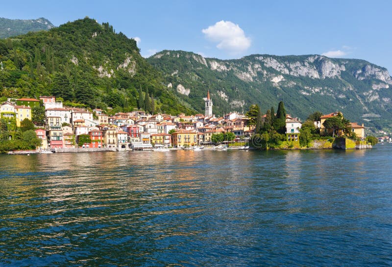 Town on Lake Como Summer Coast (Italy). Stock Photo - Image of cloud ...