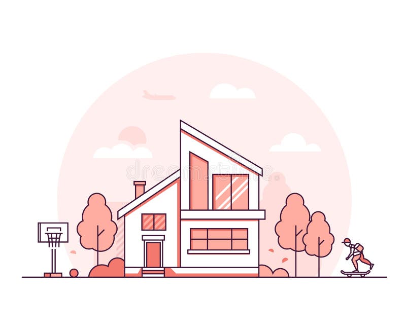 Town Life - Modern Thin Line Design Style Vector Illustration Stock ...