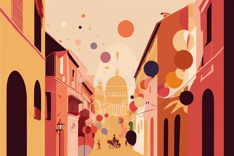 A Town in Local Festivals, Illustration in Flat Design for Advertising ...