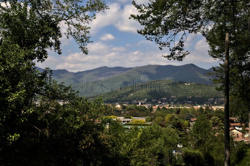 Town and Mountain Ridge Seen from Afar Stock Image - Image of ...