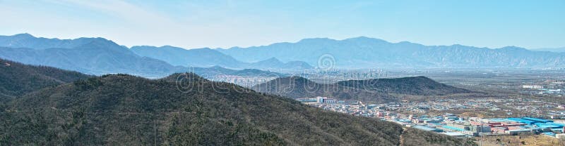 The Town and Mountains from Beijing Baiwangshan Peak Editorial Stock ...