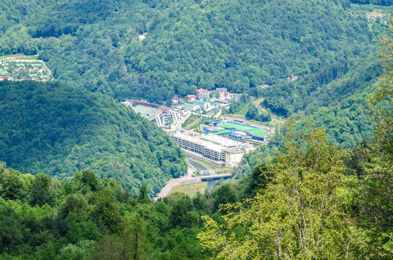 Town in the mountains stock photo. Image of beauty, blue - 98573488