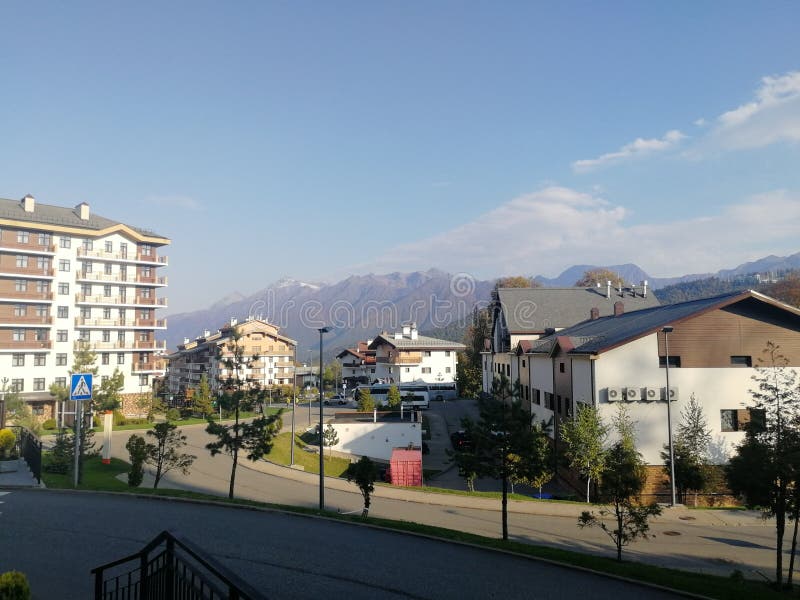Town in the Mountains Rosa Khutor Stock Photo - Image of cloudy ...