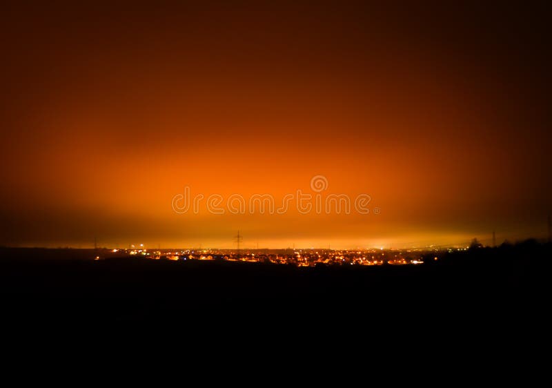 Town in the Night with City Lights Stock Photo - Image of neon, light ...