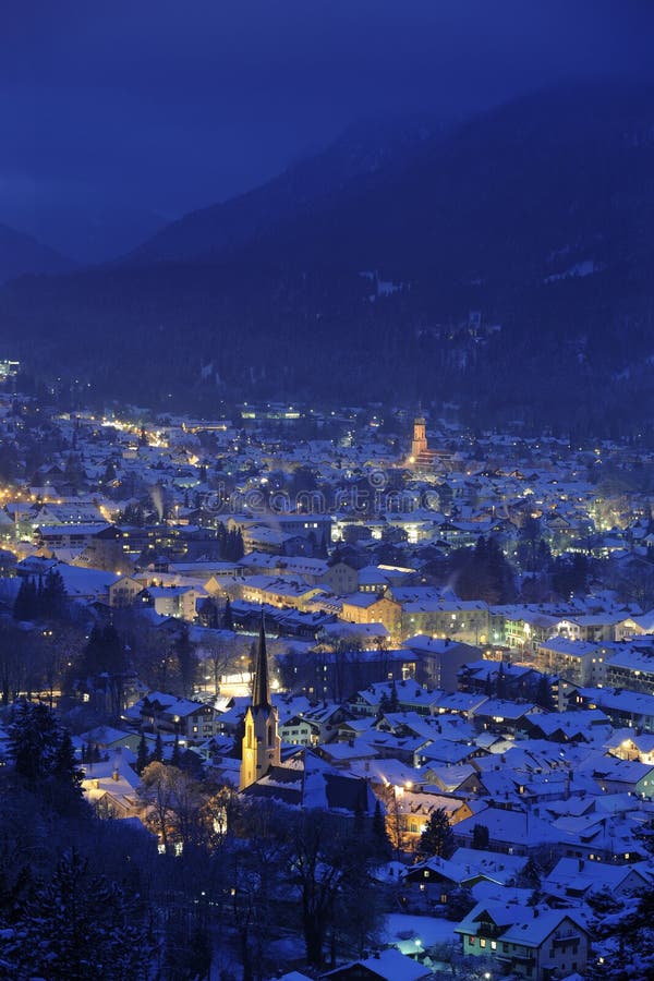 Town at night in winter stock photo. Image of architecture - 8619160