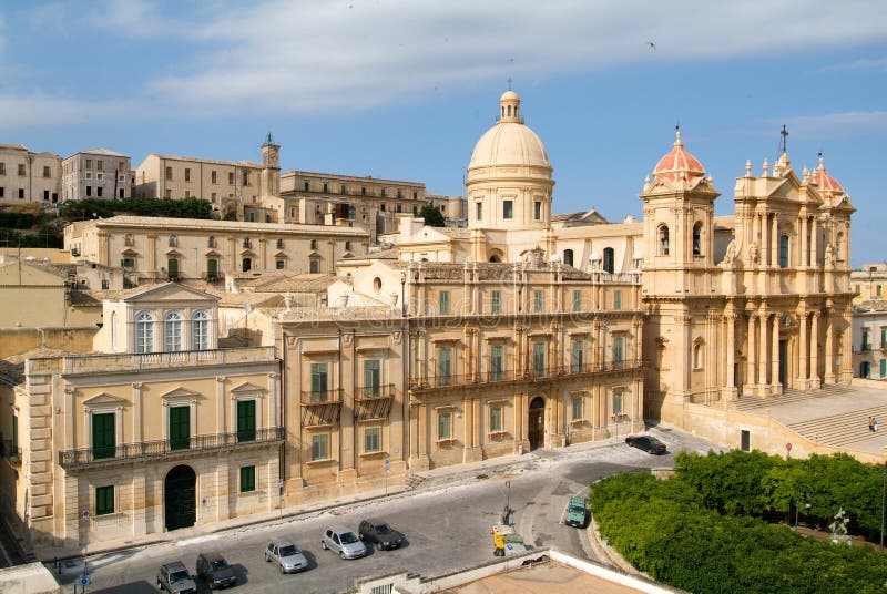 The town of Noto on Italy stock image. Image of tower - 48422009