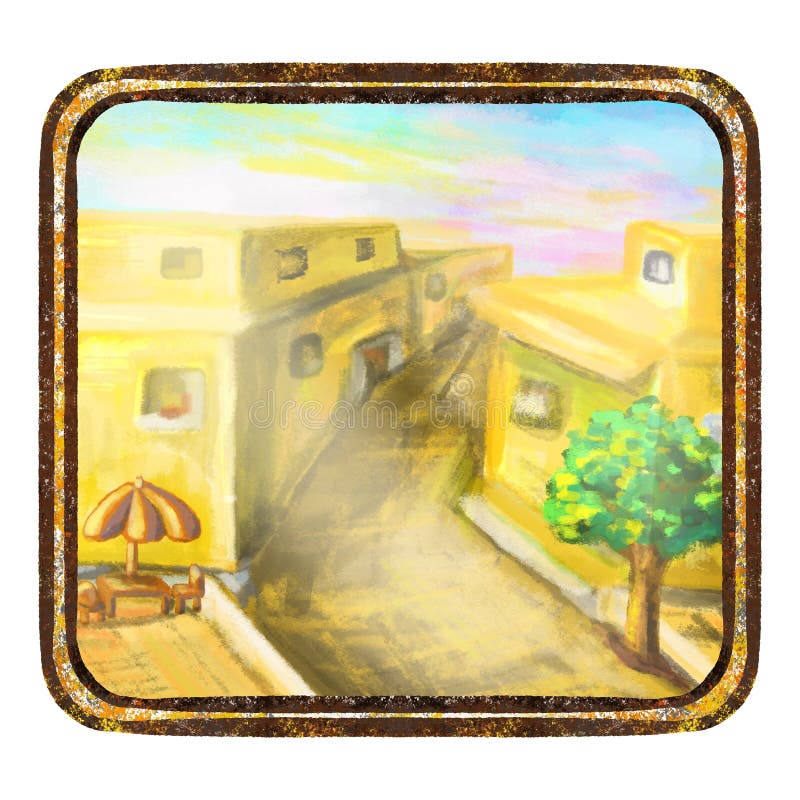 Town Street and Houses Landscape Photo Frame Illustration, City Scene ...