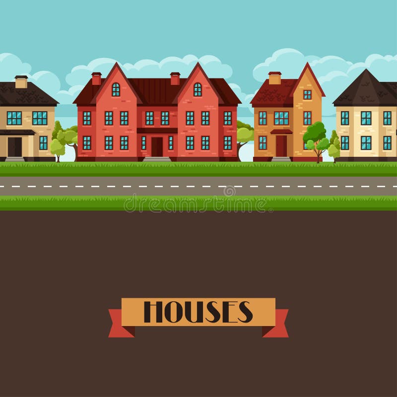 Town Seamless Border with Cottages and Houses Stock Vector ...