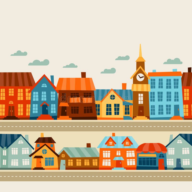 Town Seamless Pattern with Cute Colorful Houses Stock Vector ...