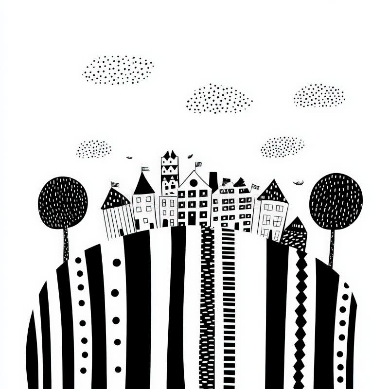 Town Silhouette , Black and White Illustration Isolated on White ...