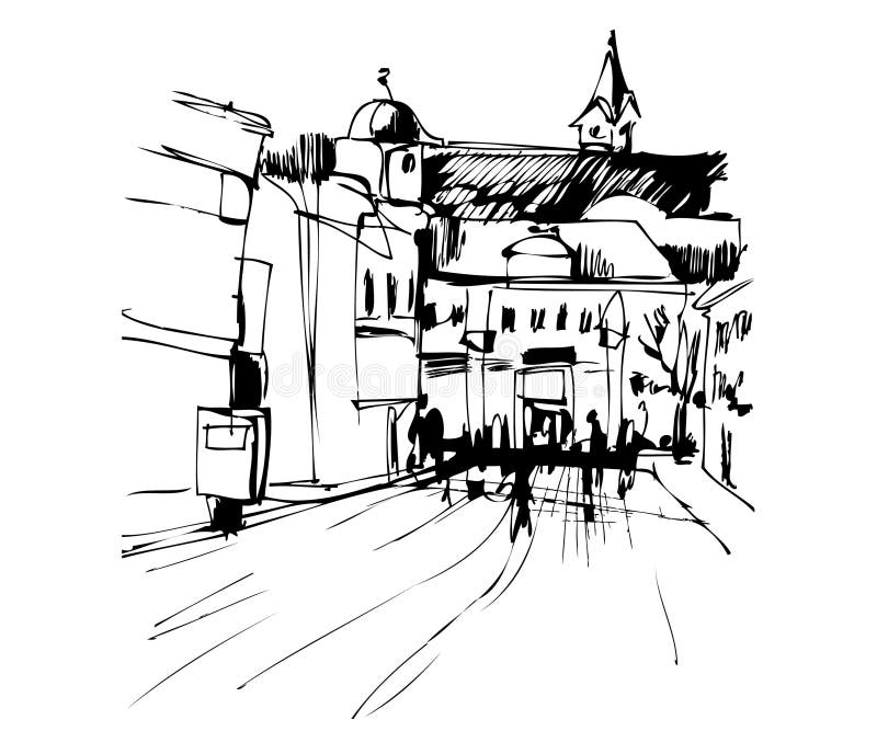 Old Town Square, Prague. Sketch Stock Vector - Illustration of baroque ...