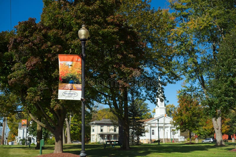 Town Square with Banner Promoting Local Scenery Editorial Photo - Image ...