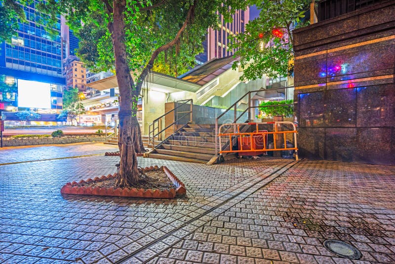 Town Square at Night in Hong Kong Stock Image - Image of center, cement ...
