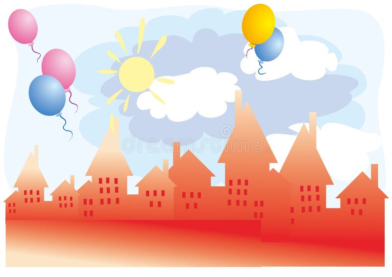 Town Square, Place for Celebration, Celebration, Balloons, Vector ...