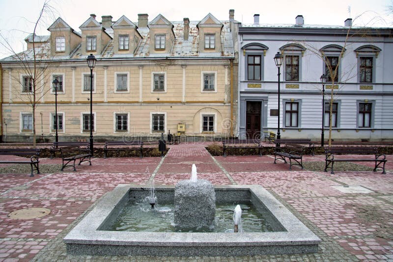 Town square of Sanok stock photo. Image of fountain, landmark - 22854598