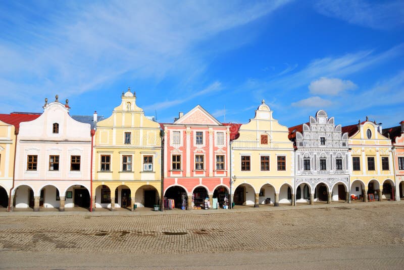 Town square in Telc stock image. Image of heritage, decorated - 29642235
