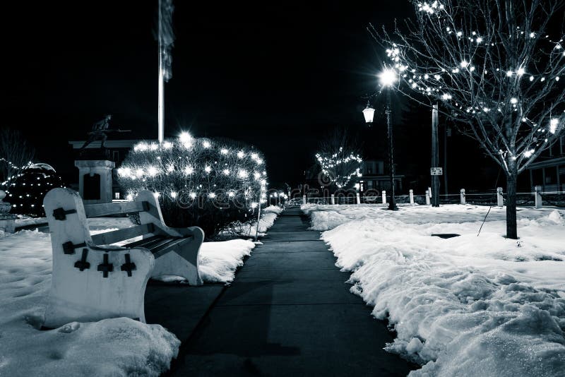 The Town Square on a Winter Night, in Jefferson, Pennsylvania. Stock ...