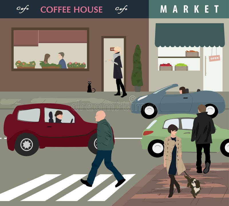 Town street life stock vector. Illustration of street - 17925382