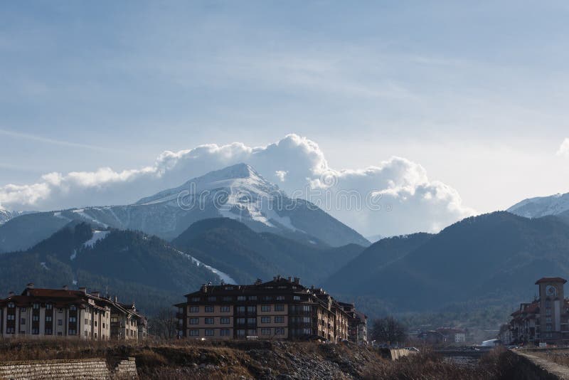 Town with Surrounding Mountains Stock Photo - Image of town, resort ...