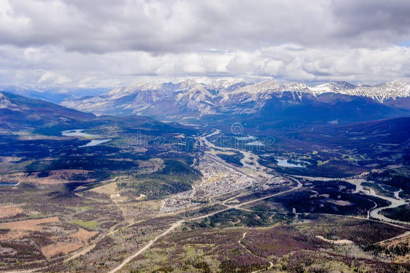 Town and Surrounding Wilderness in Jasper, Alberta, Canada Stock Image ...