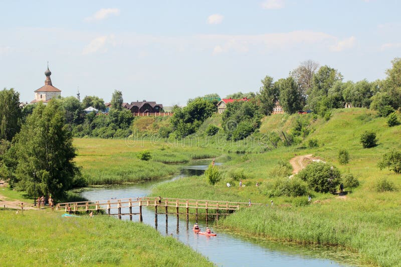 The Town of Suzdal and the Kamenka River, Russia Stock Image - Image of ...
