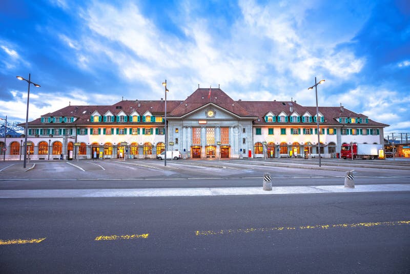 Town of Thun Train Station Dawn View Stock Image - Image of swiss ...
