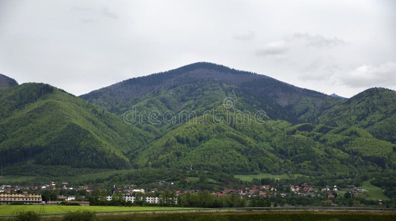 Town in the Valley in the Spring. Houses and Apartment Building in the ...