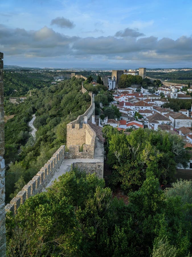 Townscape of Obidos and the Castle of Obidos Stock Image - Image of ...