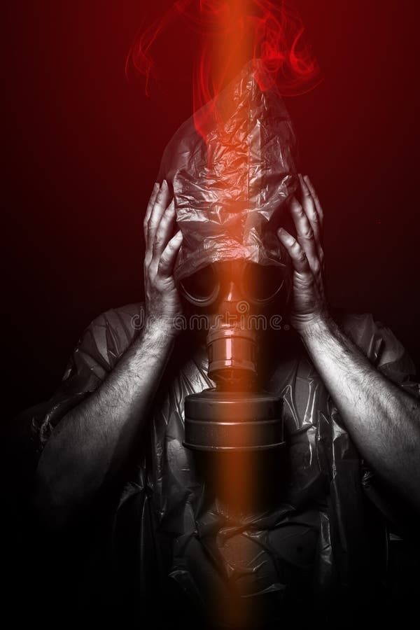 Toxic. a Man in a Gas Mask in the Smoke. Artistic Background Stock ...
