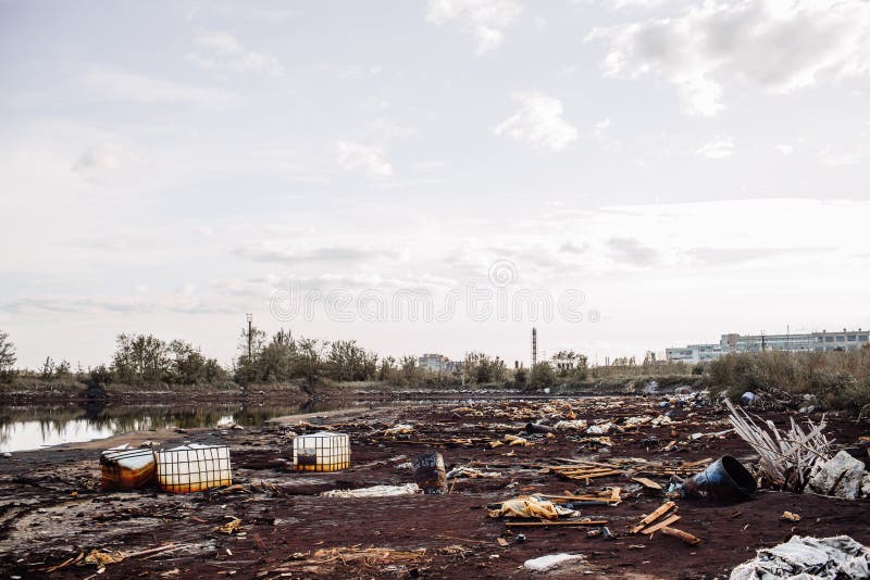 Toxic Containers and Garbage Lying on Chemical Contaminated Wast Stock ...