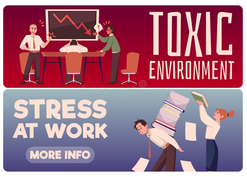 Toxic Environment and Stress at Work Banners or Cards Flat Vector ...