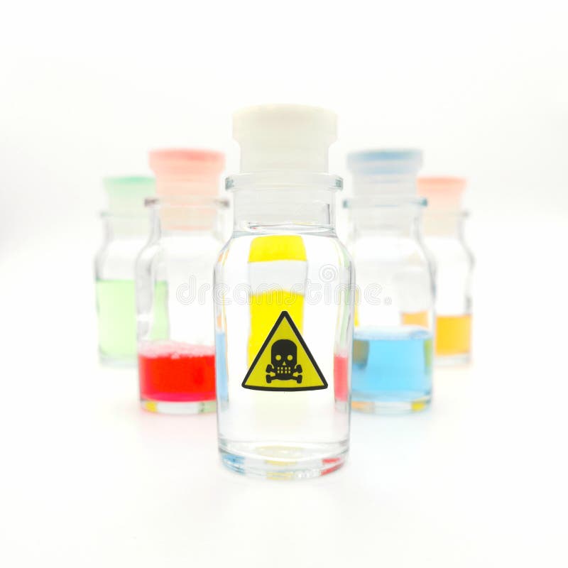 Toxic Liquid in a Bottle Different Colors on White Background Stock ...