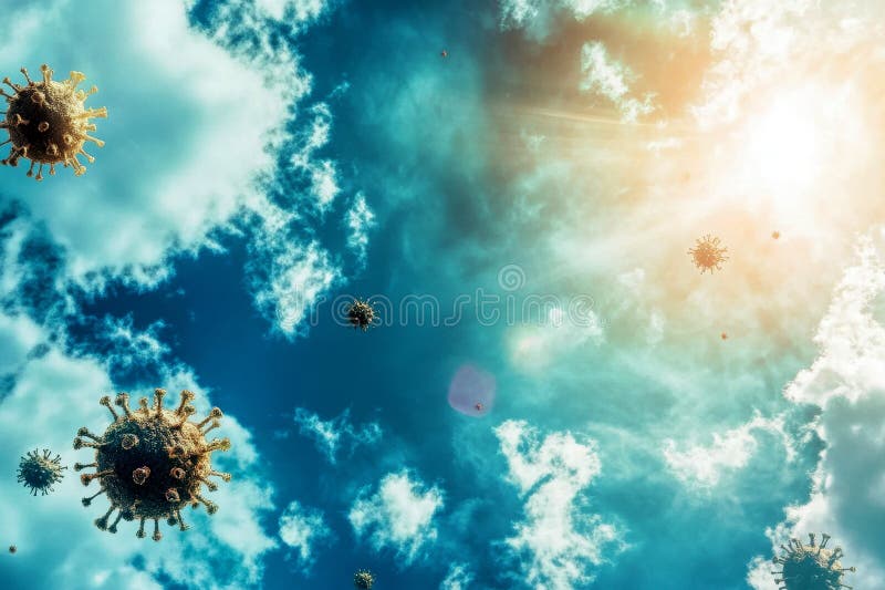 Toxic Microbes Particles Travel in the Air on Sky with Cloud Background ...