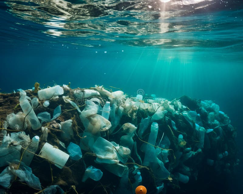 Toxic Plastic Waste Floating Underwater in the Ocean. Water ...