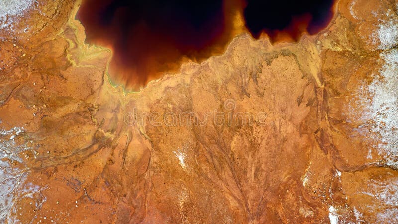 Toxic Red Lake Shore in Open Pit of Abandoned Copper Mine. Mining ...