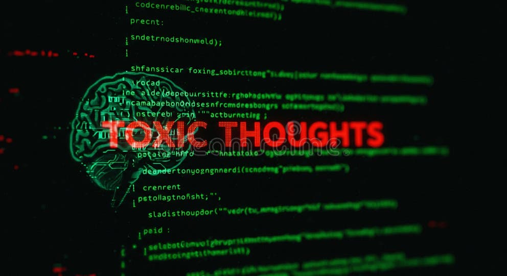Toxic Thoughts Concept with Glowing Brain, Programming Code & Glitch ...