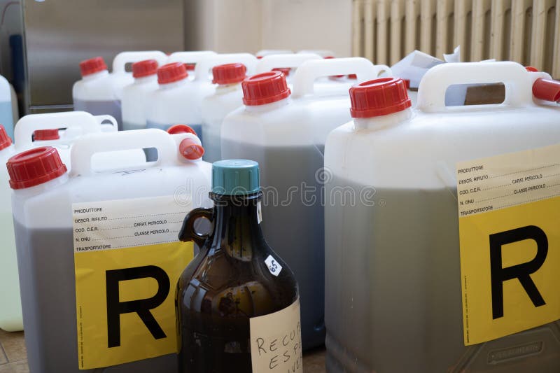 Toxic Waste in Jerry Cans in the Chemistry Laboratory. Stock Image ...
