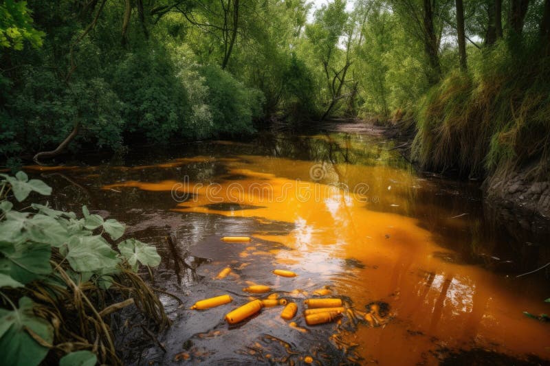 Toxic Waste Spill in a Natural Setting, with Dead Fish and Vegetation ...