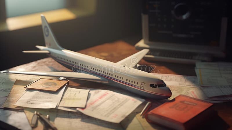 Toy Airplane and Airline Tickets on the Table. Generative Ai Stock ...