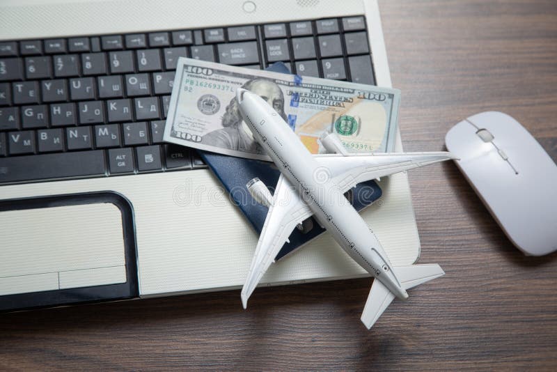 Toy Airplane with a Laptop Computer Stock Image - Image of digital ...