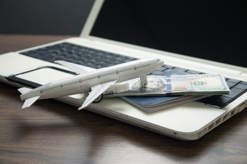 Toy Airplane with a Laptop Computer Stock Photo - Image of model ...
