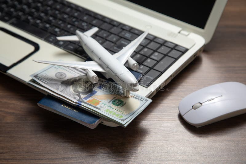 Toy Airplane with a Laptop Computer Stock Photo - Image of ...