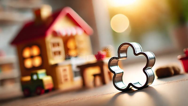 Toy Baker Cookie Cutter at the Edge of the Frame, Brightly Blurred Toy ...