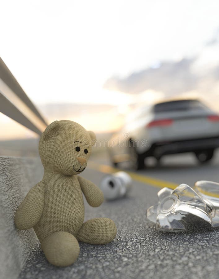 Toy Bear Left Behind on Road 3d Render Stock Illustration ...